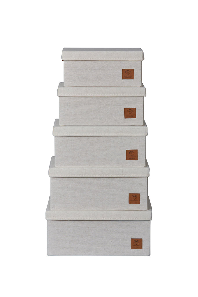 Storage Boxes With Lids - Set of 5 - Cream | The Organised Store