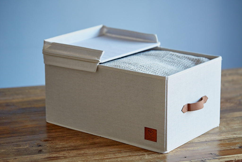Fabric Storage Box With Hinged Lid - Cream | The Organised Store