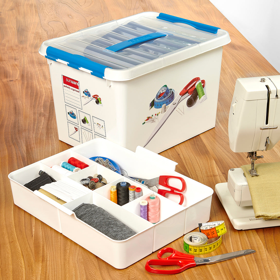 Sewing Box With Tray 6L - White/Blue – The Organised Store